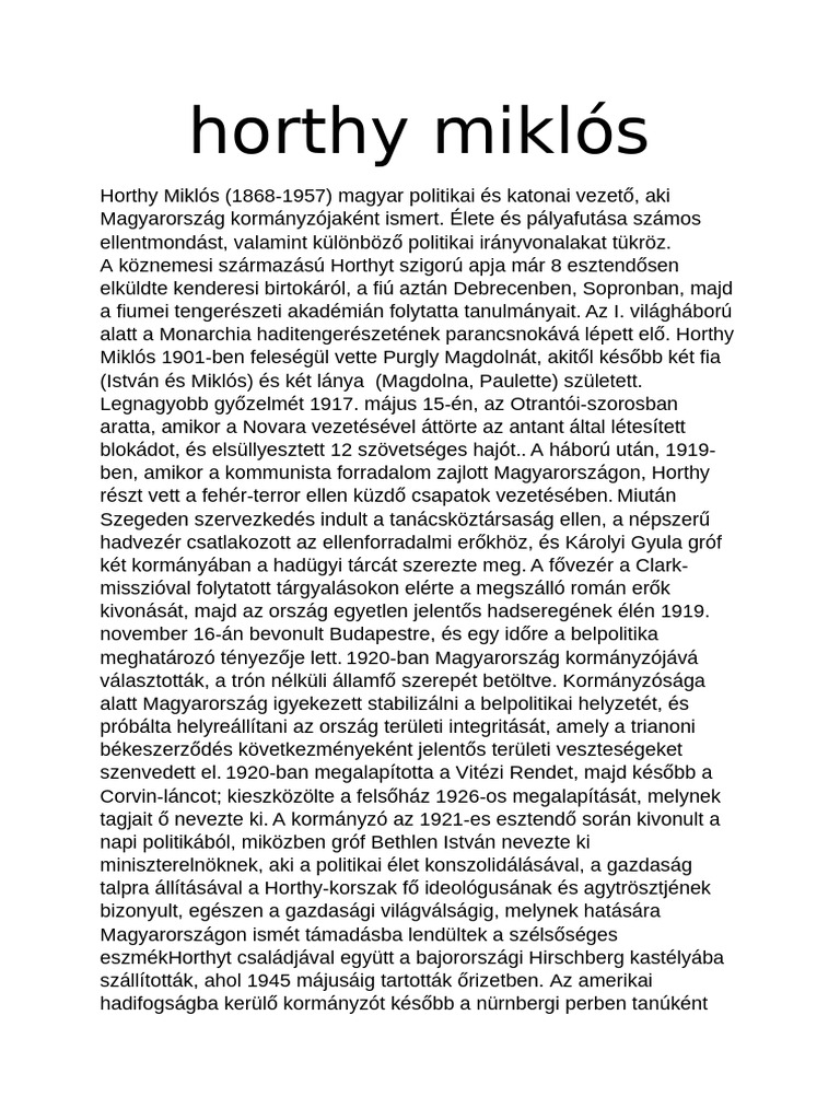 Horty Miklós | PDF