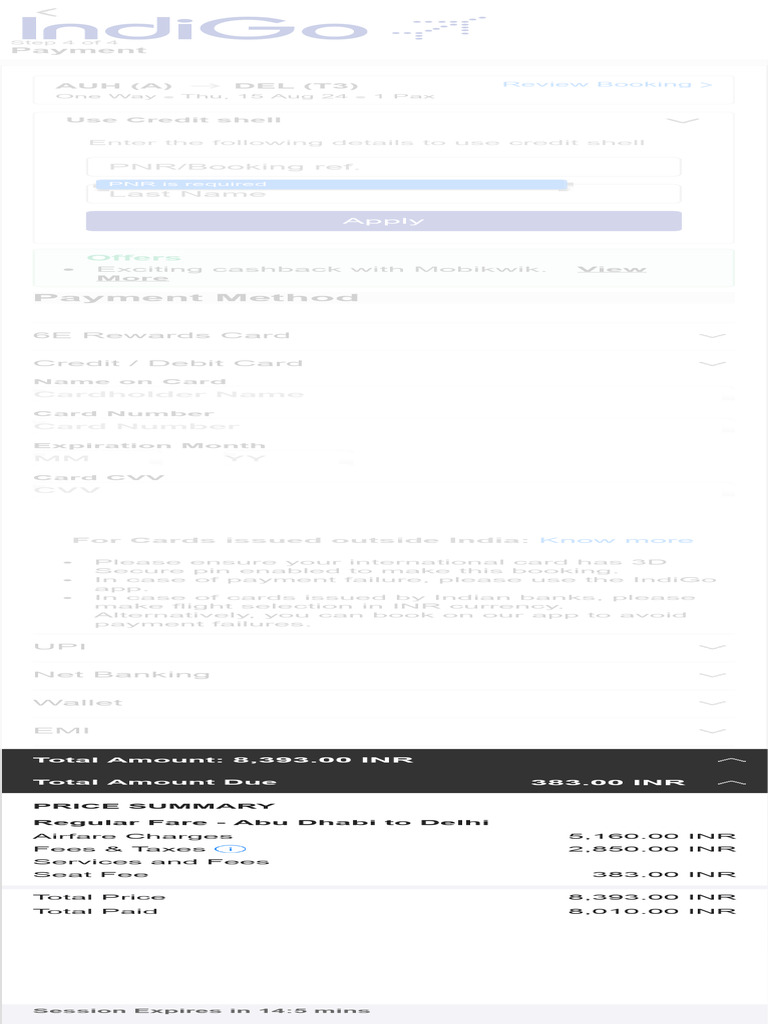 Modification Payment - IndiGo | PDF