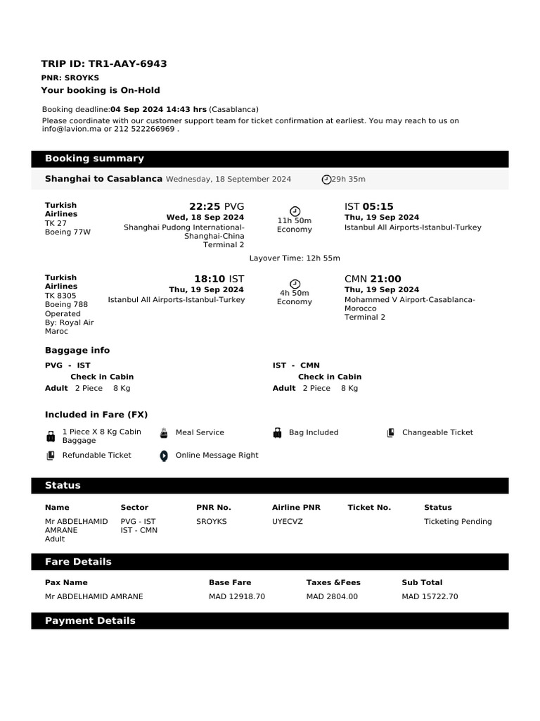 Safar Click - Flight Booking - TR1-AAY-6943 - PNR - SROYKS | PDF ...