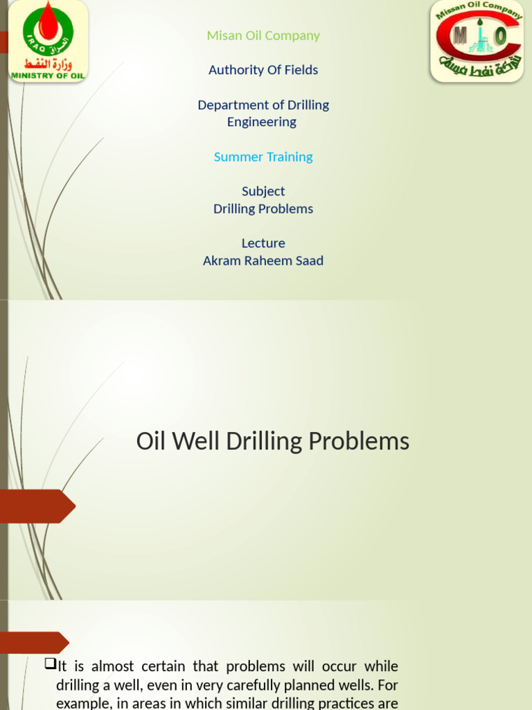 Oil Well Drilling Problems Presentation | PDF | Mechanical Engineering