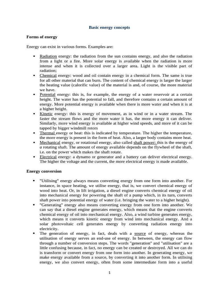 Basic Energy Concepts | PDF | Electricity Generation | Engines
