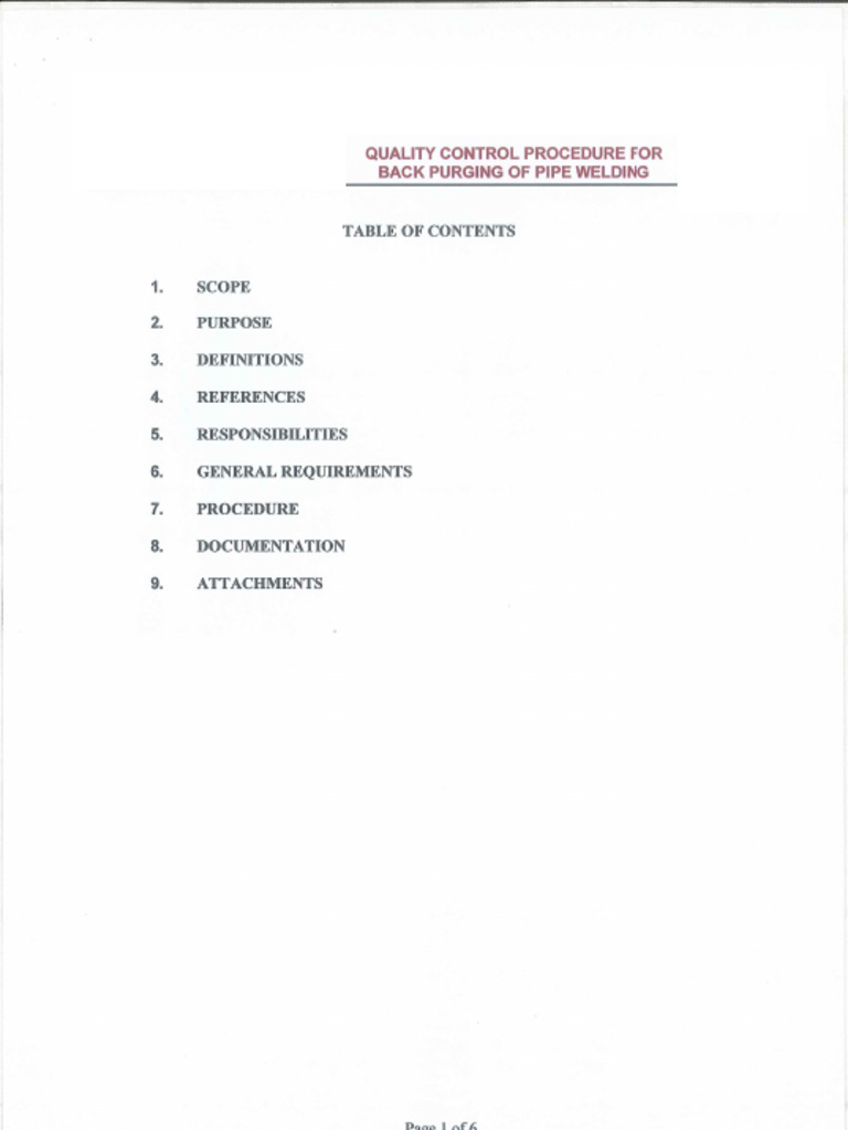 Quality Control Procedure For Back Purging of Pipe Welding | PDF