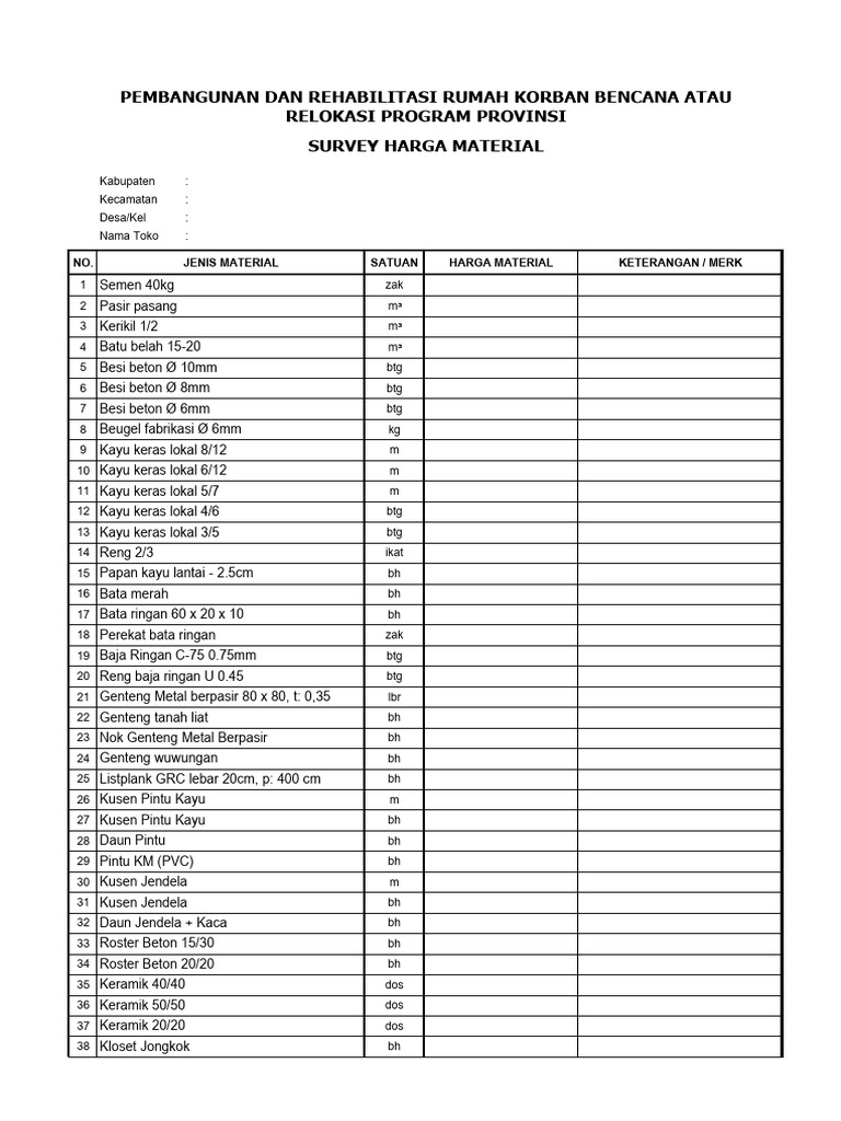 (Lamp) Form Survey Harga Material PB 2024 | PDF