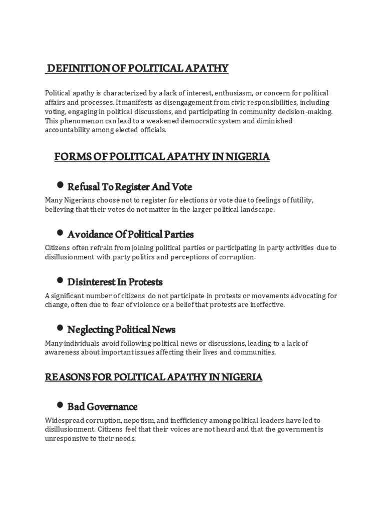 DEFINITION OF POLITICAL APATHY | PDF | Elections | Accountability