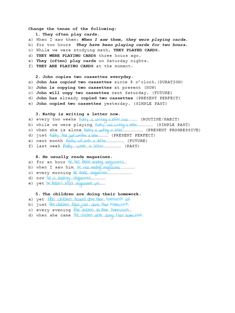 Se Editó: Tense Review - Homework 2 | PDF | Linguistics