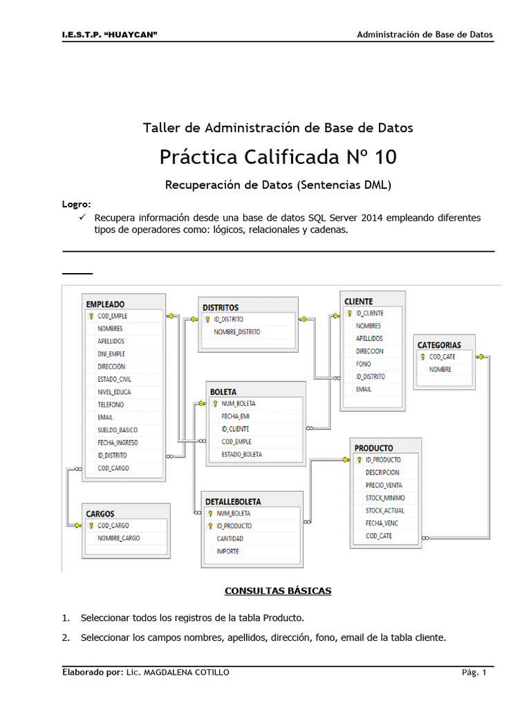 Práctica Calificada 10 | PDF | SQL | Tecnologías de la información