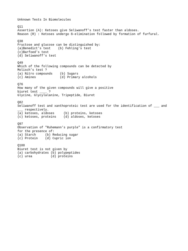 Unknown Tests in Biomolecules | PDF