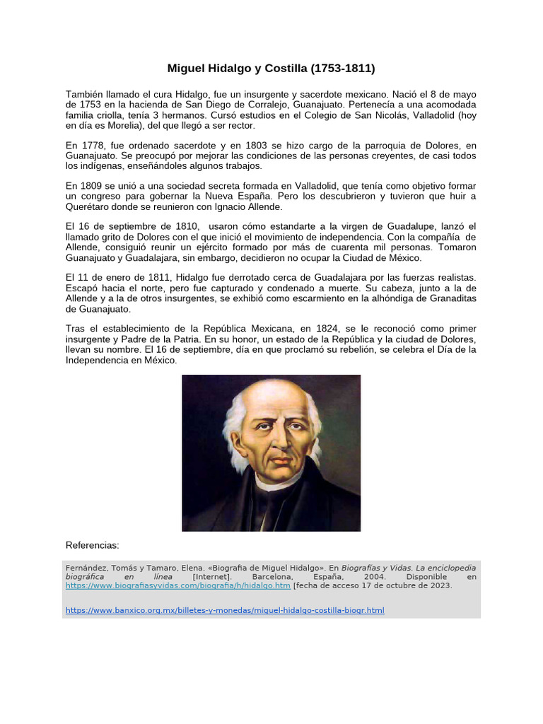 Miguel Hidalgo y Costilla (1753-1811) | PDF | Historia