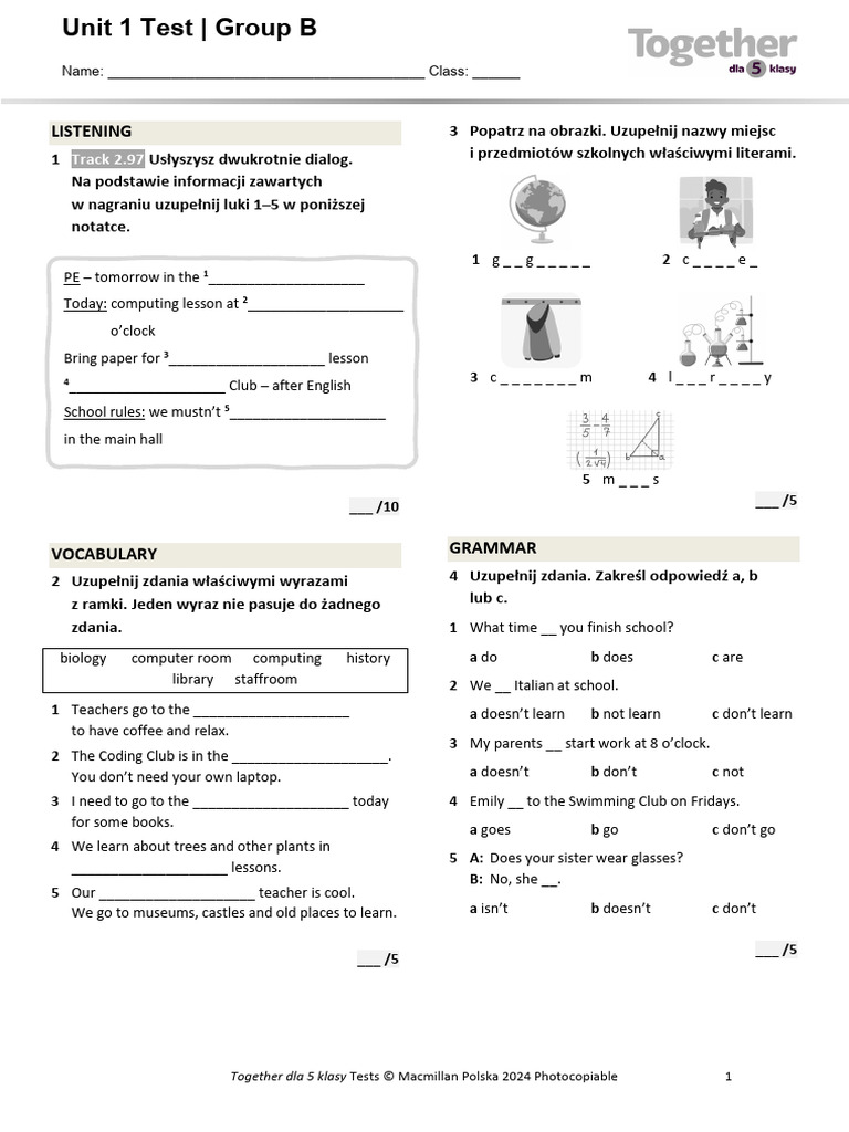Together Kl5 U1 Unit Test Standard B | PDF