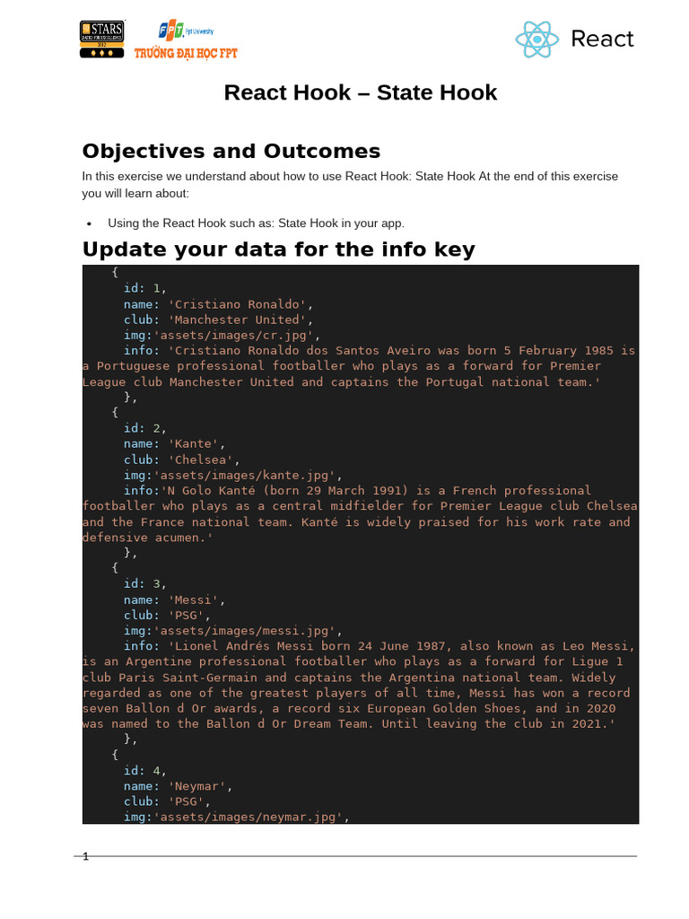 Exercise 10 - React Hook - UseState | PDF | Forward (Association Football) | Lionel Messi