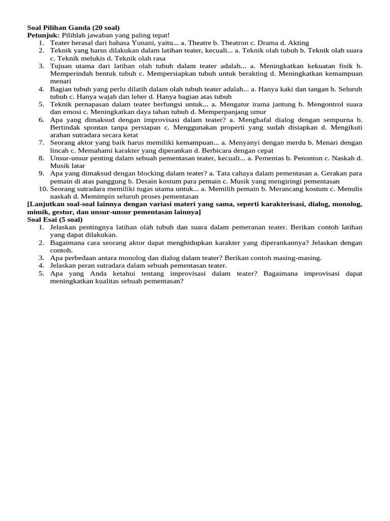 Soal Teater: Teknik dan Improvisasi | PDF | Seni