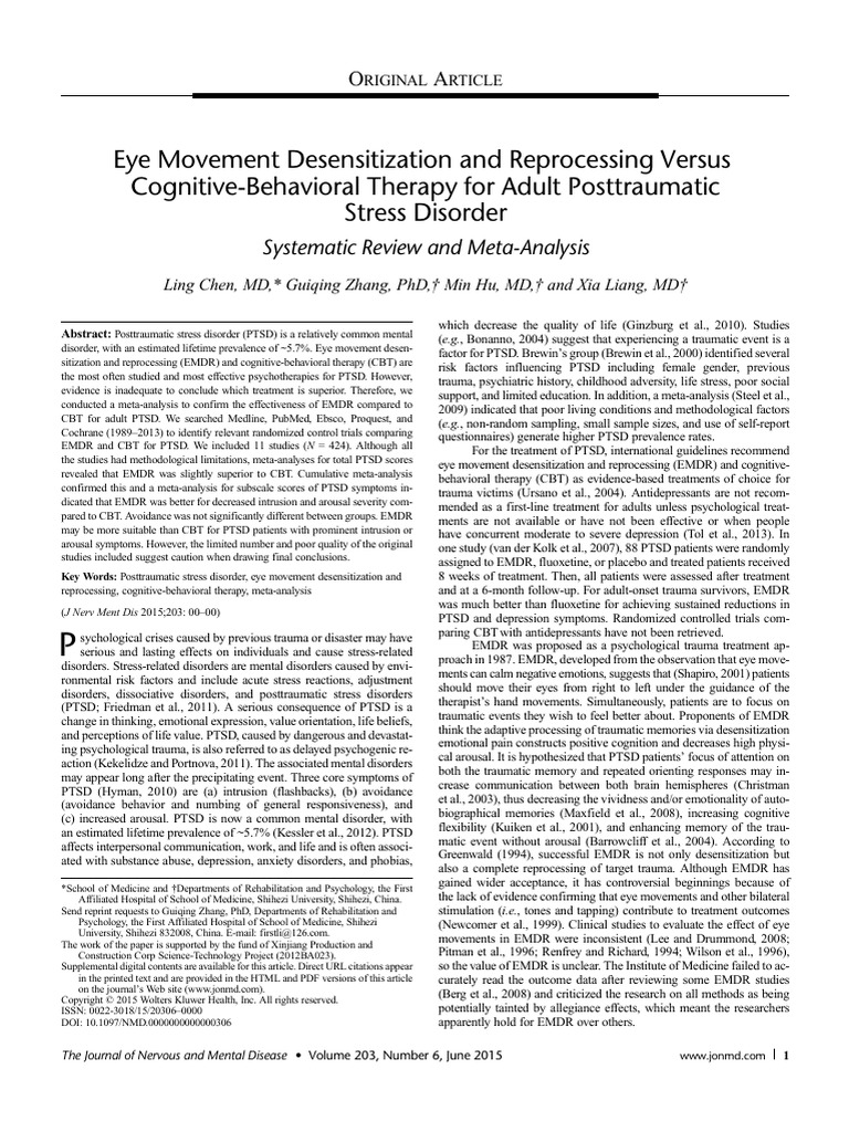 Chen 2015 EMDR Versus CBT For Adult PTSD Systematic Review and Meta-Analysis | PDF | Cognitive ...