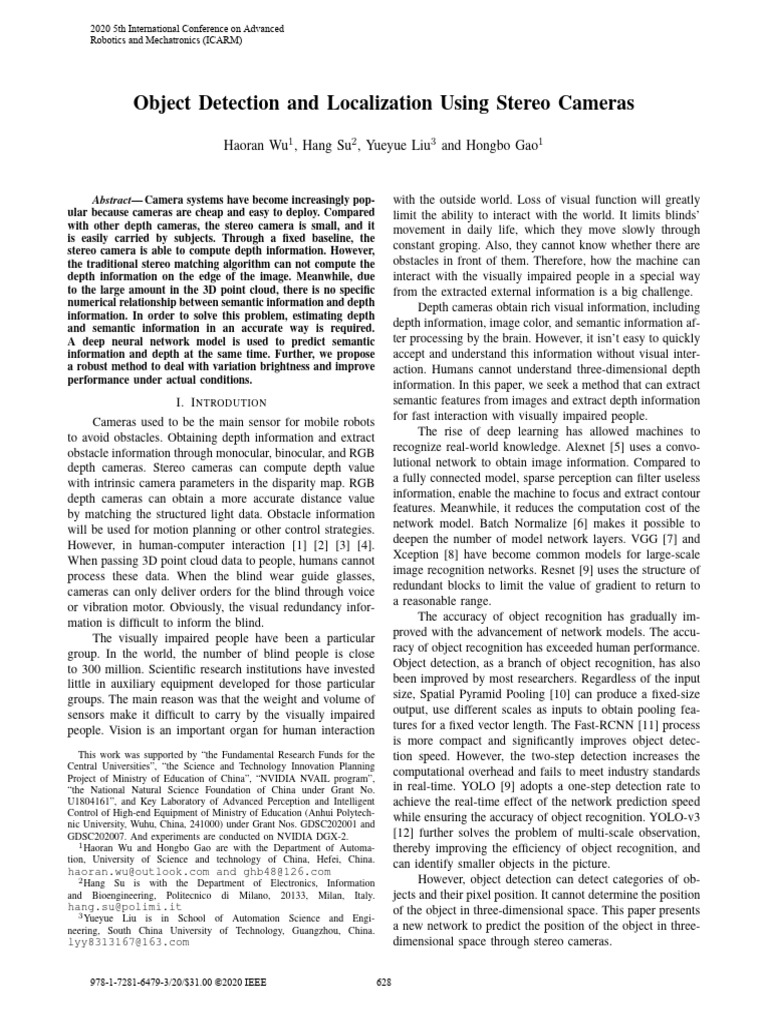 Object Detection and Localization Using Stereo Cameras | PDF | Stereoscopy | Texture Mapping