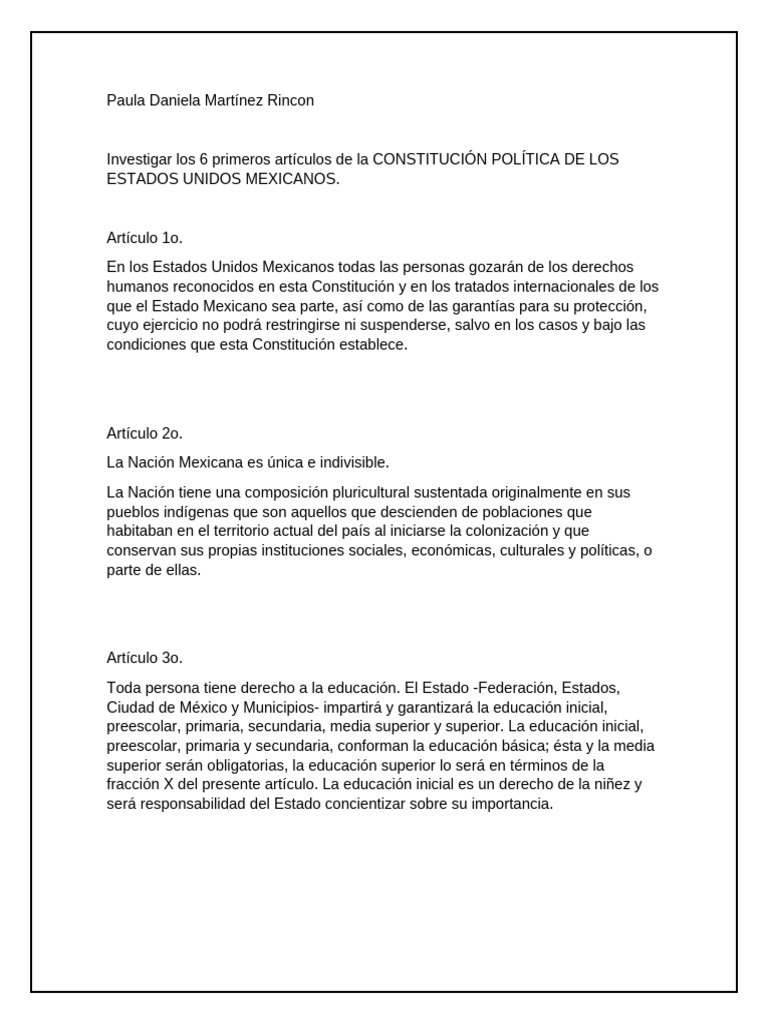 6 Primeros Articulos De La Constitucion Mexicana Pdf Educación De