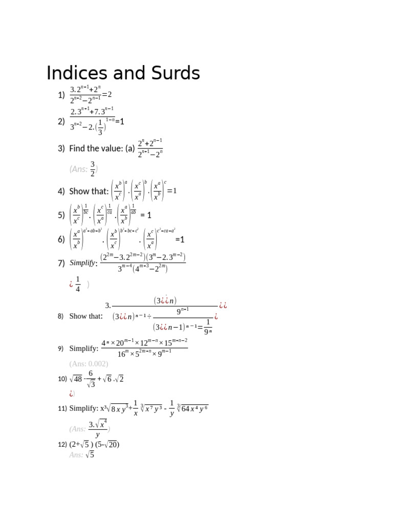 Math Practice Surds Ind | PDF | Teaching Methods & Materials