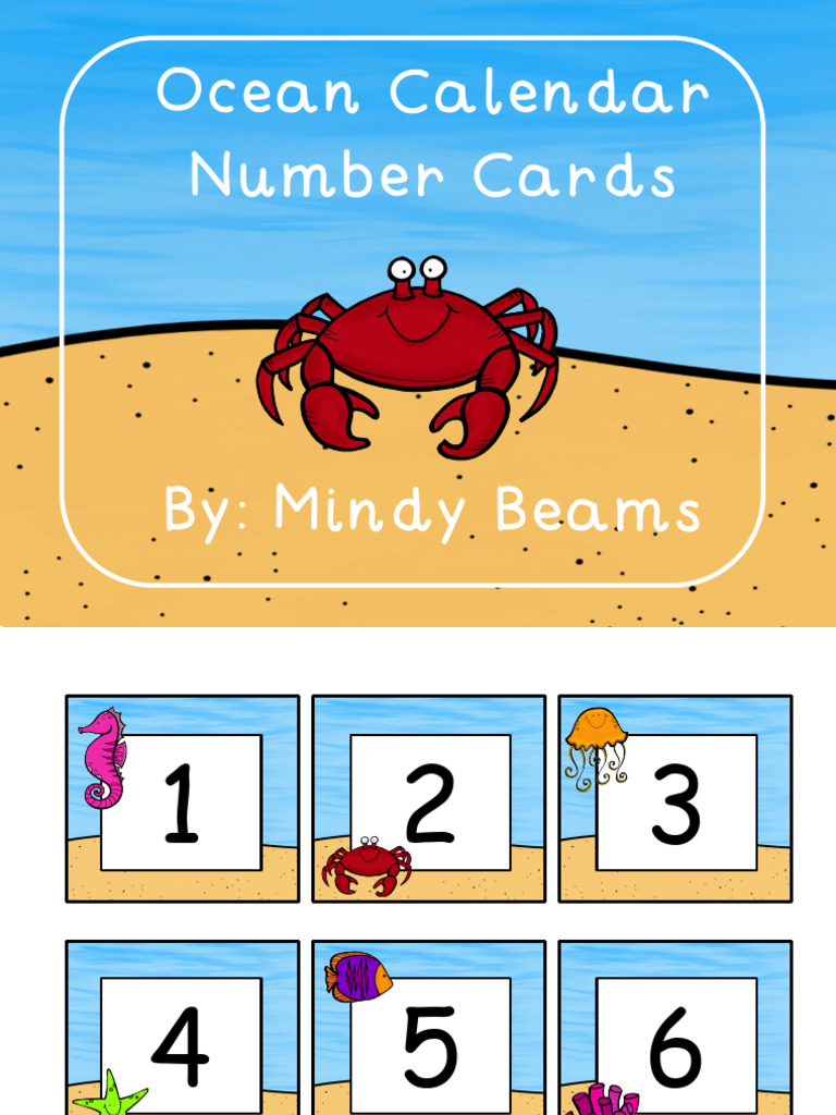 Ocean-Themed Number Cards Calendar | PDF