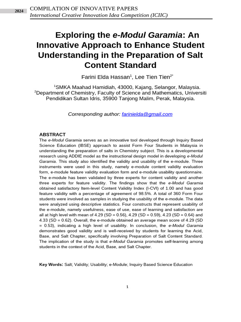 E-Modul Garamia - Farini Elda Hassan - ICIIC2024 | PDF | Usability | Science, Technology ...