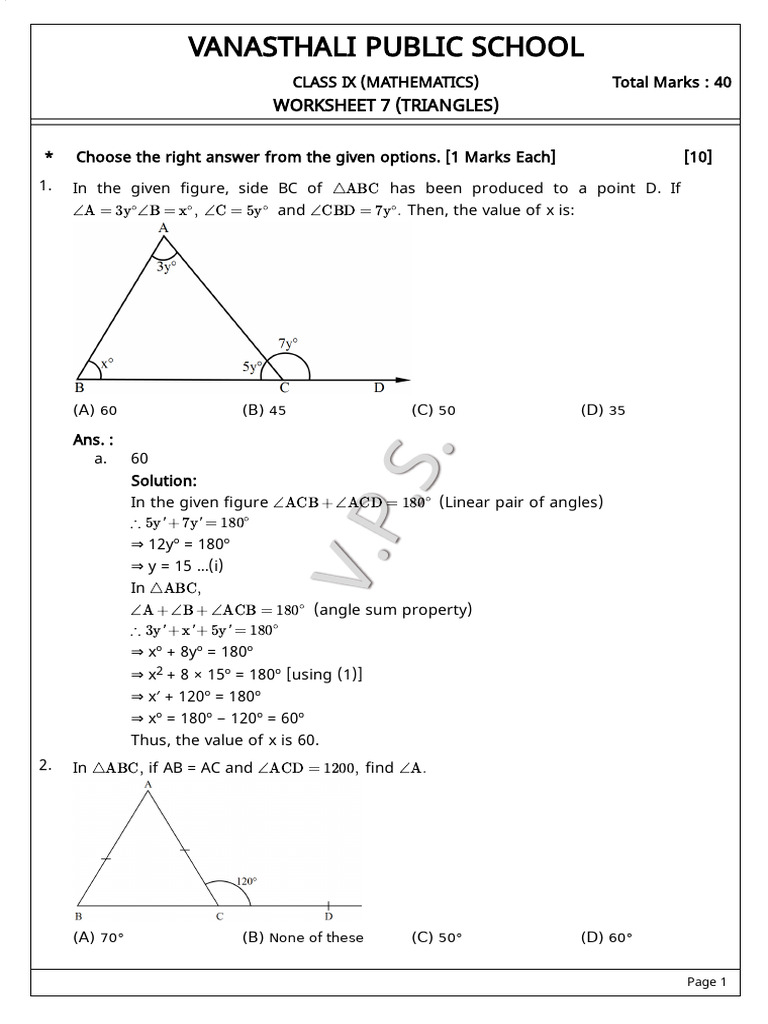 Ix Worksheet 7 - Solution | PDF | Triangle | Perpendicular