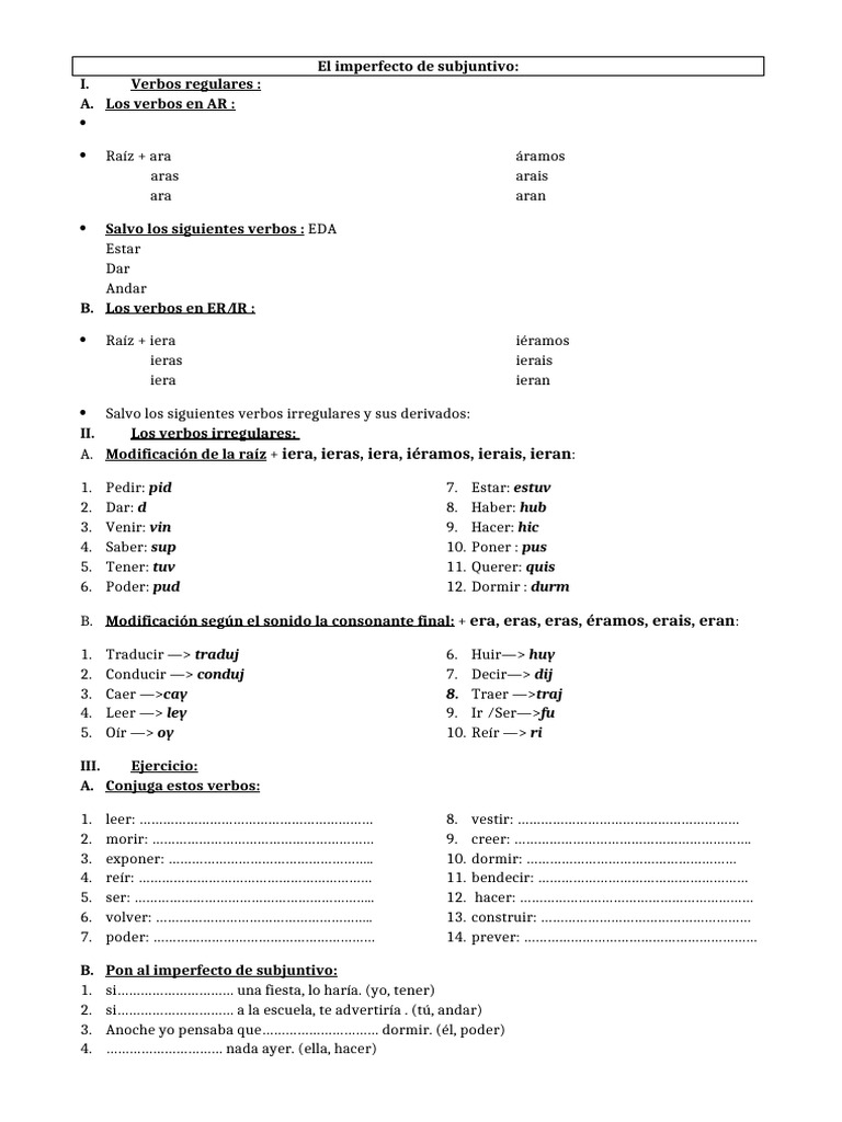 El Imperfecto de Subjuntivo | PDF | Morfología Lingüística | Tipología ...