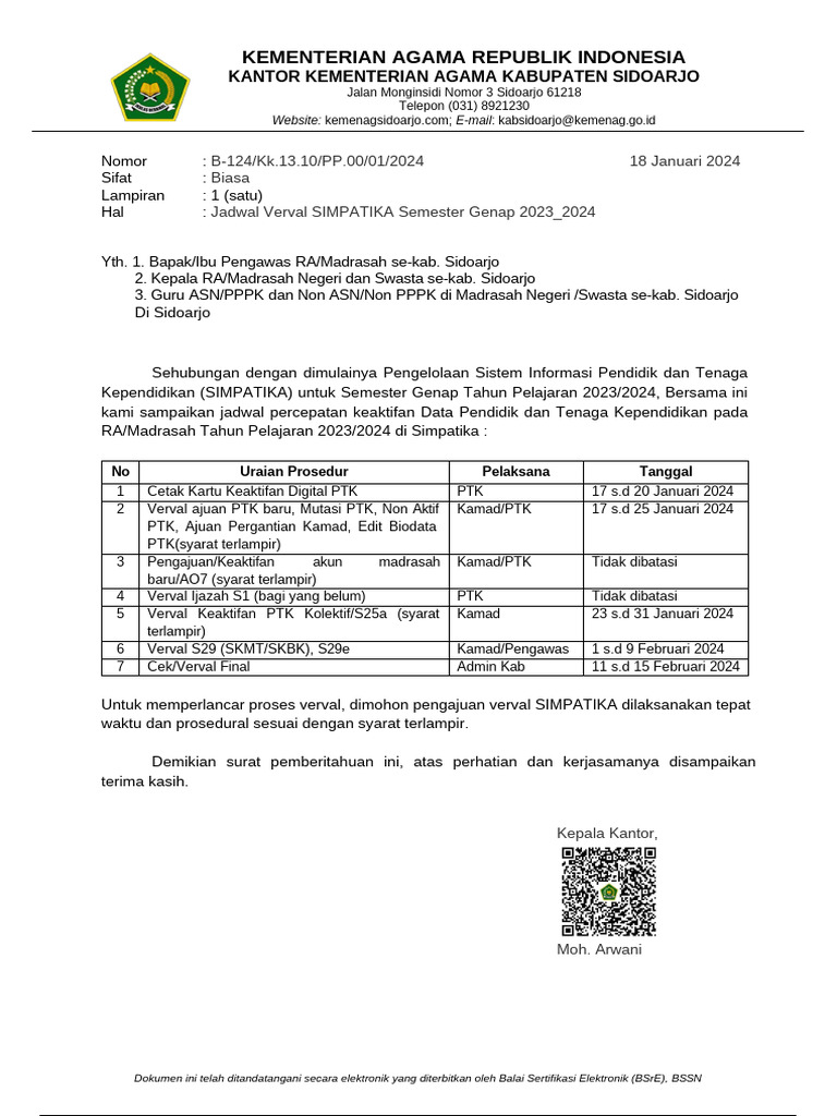 Jadwal Simpatika Semester Genap 2023 - 2024 | PDF