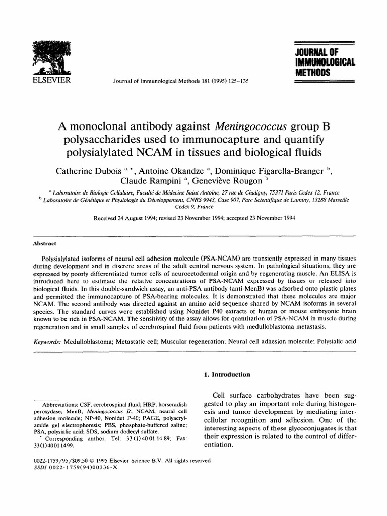 A Monoclonal Antibody Against Meningococcus Group B | PDF | Western Blot | Elisa