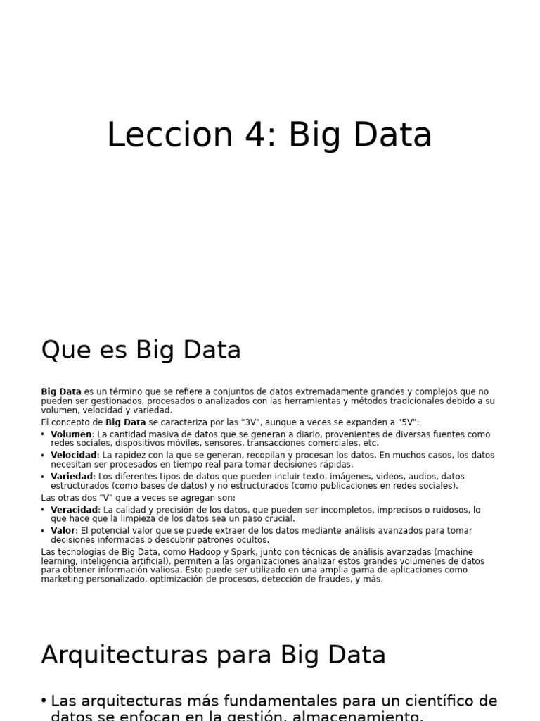 Lección 4. Big Data y Arquitecturas | PDF | Big Data | Aprendizaje ...