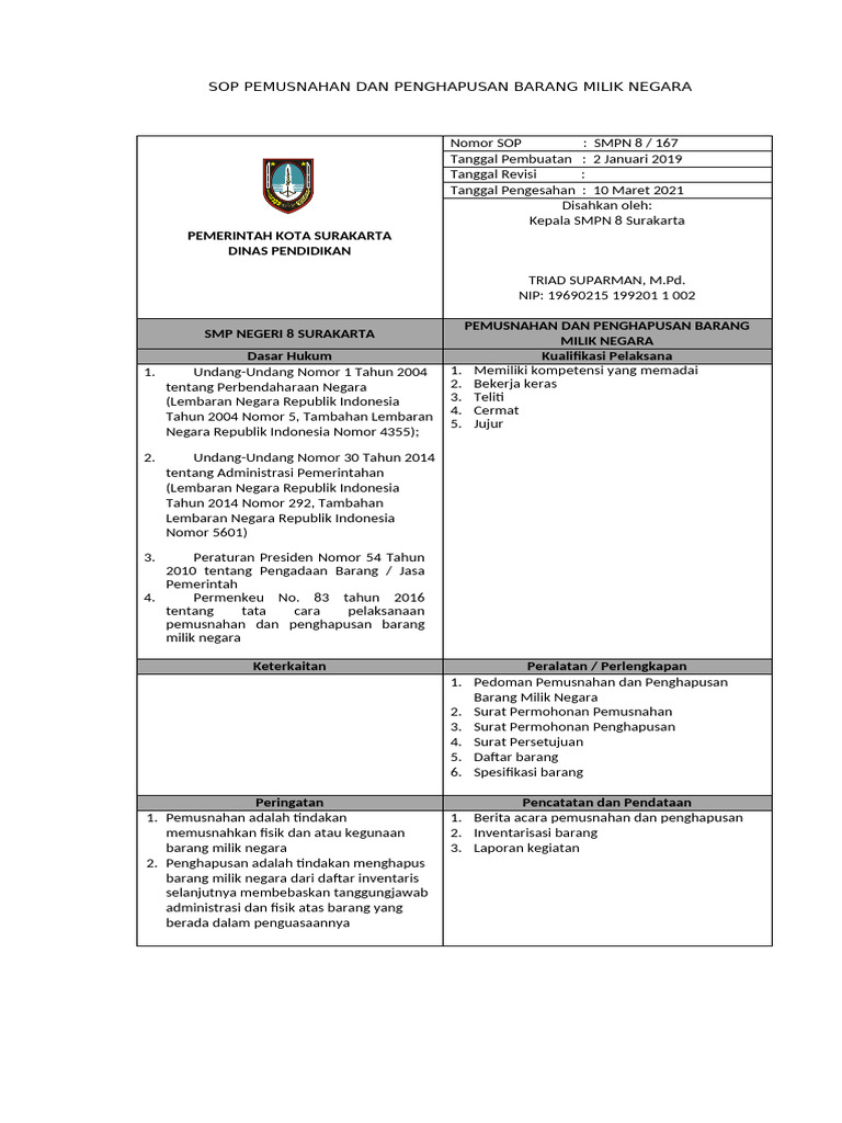 166 Sop Pemusnahan Dan Penghapusan BMN 1 | PDF | Sains & Matematika