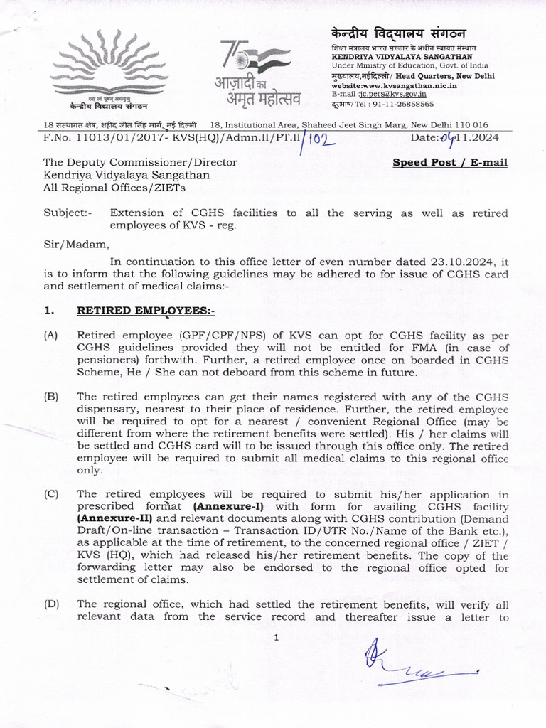 CGHS Guidelines for KVS Retirees | PDF