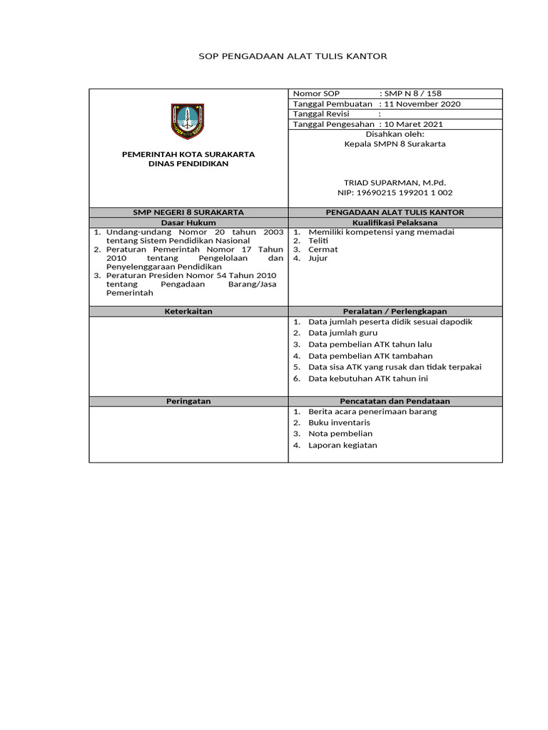 157 Sop Pengadaan Alat Tulis Kantor 1 | PDF