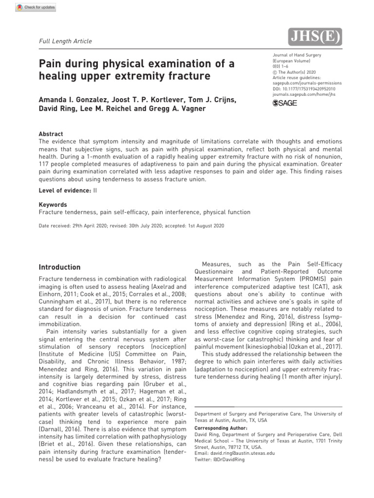 Pain During Physical Examination of A Healing Upper Extremity Fracture ...