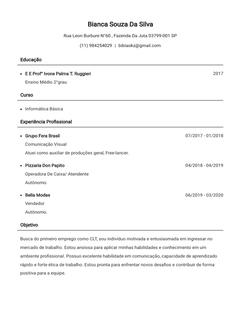 Currículo Bianca Souza Da Silva. | PDF | Ciências Sociais