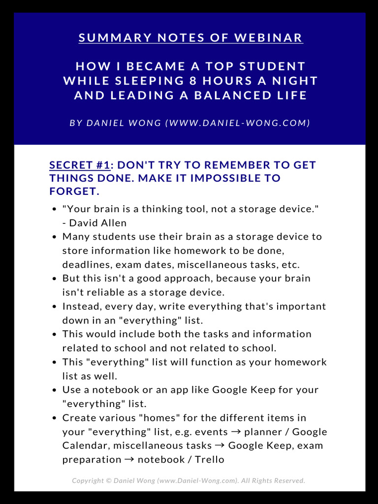 Top Student Webinar Summary Notes by Daniel Wong | PDF