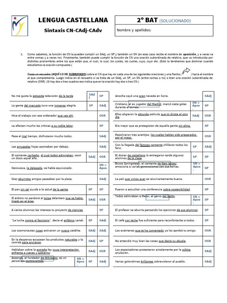 Sintaxis de CN y CAdv en Oraciones | PDF | Sintaxis | Gramática