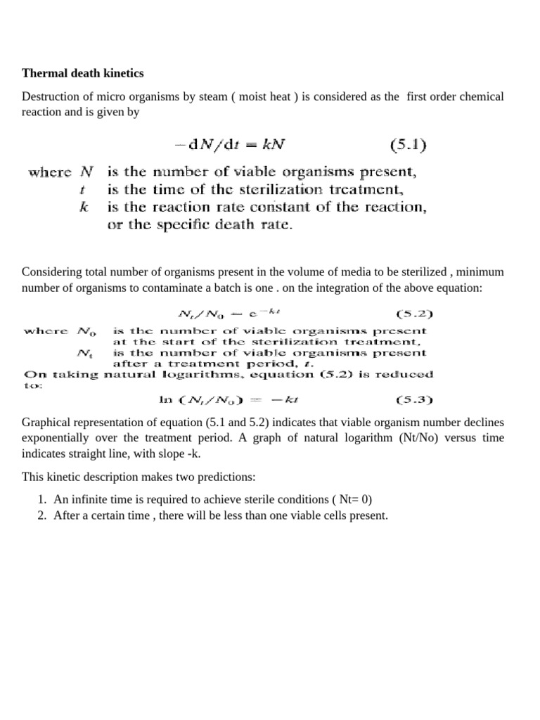 Thermal Death Kinetics of Microorganisms | PDF
