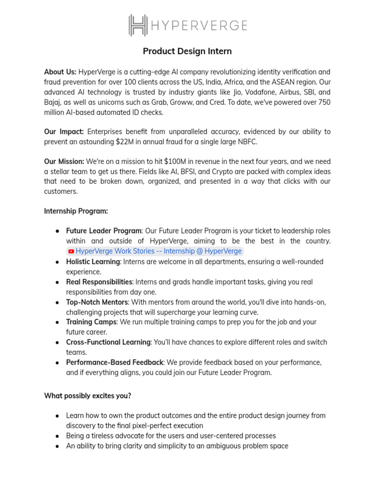 Product Design Intern JD 2024-25 | PDF | Art