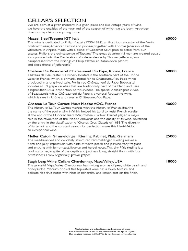 Mohan Mahal Beverage Menu | PDF | Wine | Alcoholic Drinks