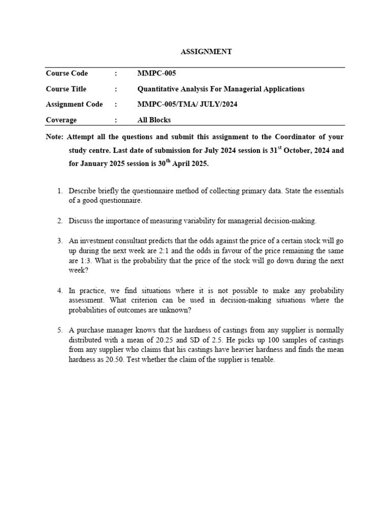 MMPC 05 EM Solved Assignment 2024 25 2qhfp2 | PDF | Questionnaire