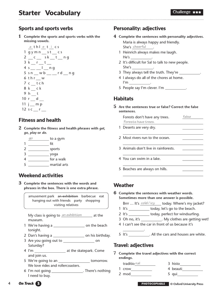 Vocabulary Starter Unit Challenge | PDF | Phrase | Language Mechanics