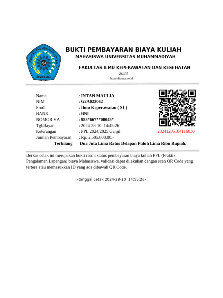 Bukti Pembayaran Biaya Kuliah PPL | PDF