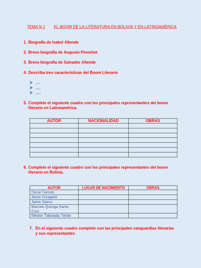 Tema N 1 El Boom de La Literatura en Bolivia y en Latinoamérica | PDF