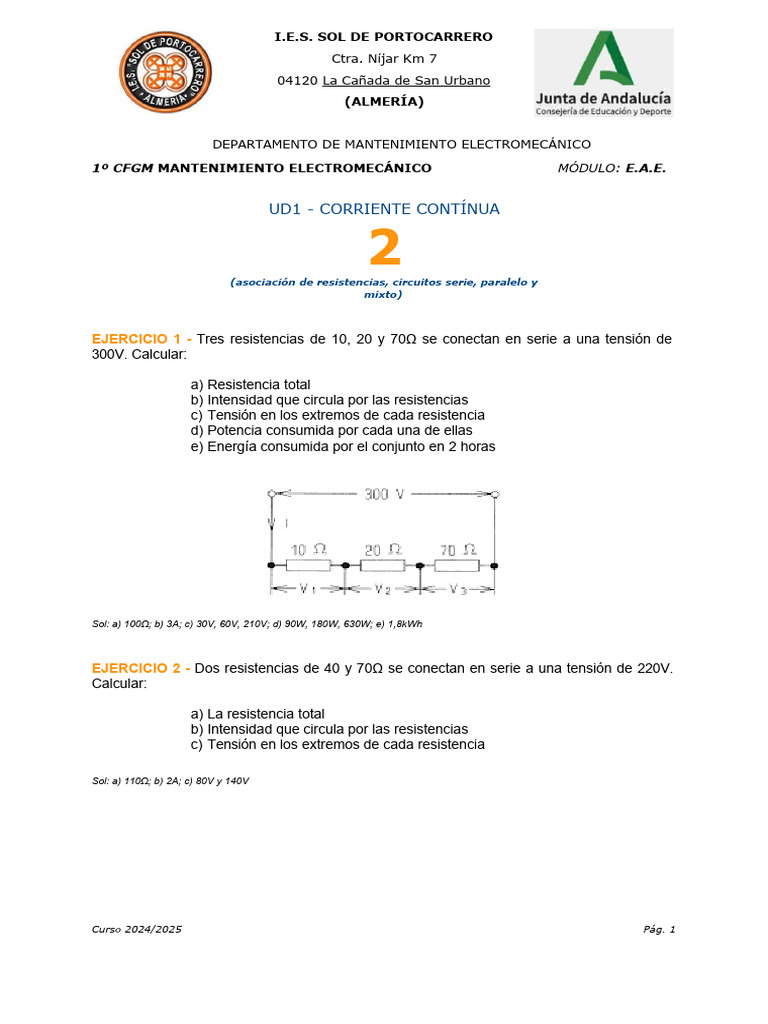 Ejercicios UD2 - 1 | PDF | Resistencia Eléctrica y Conductancia | Ciencia de los Materiales