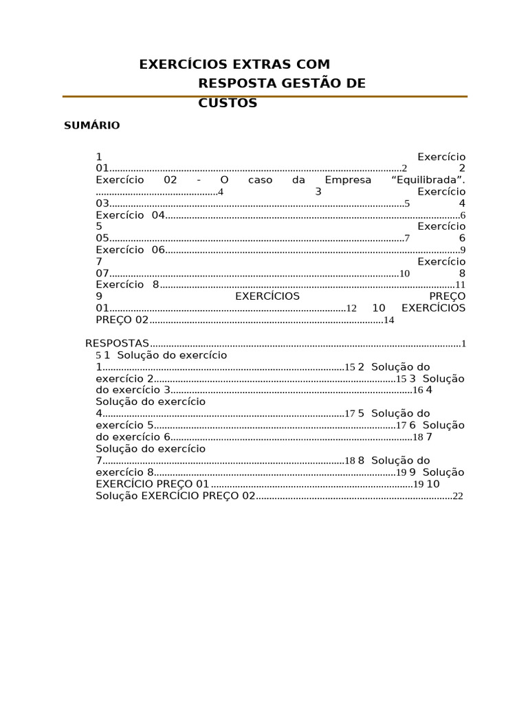 Lista de Exerccios Com Resposta Gestao de Custos | PDF | Despesa | Economia de negócios