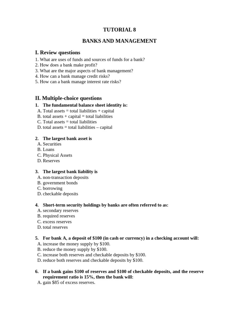 Tutorial_8_questions | PDF | Banks | Deposit Account
