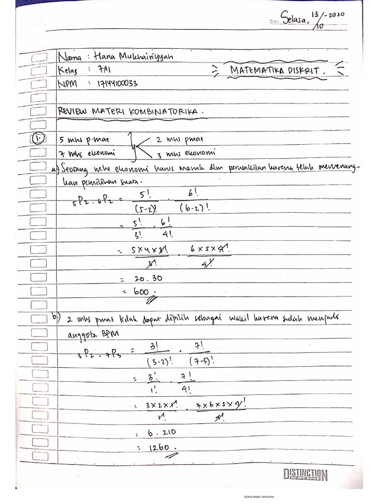 7A1 Hana Mukhairiyyah Review Kombinatorika | PDF
