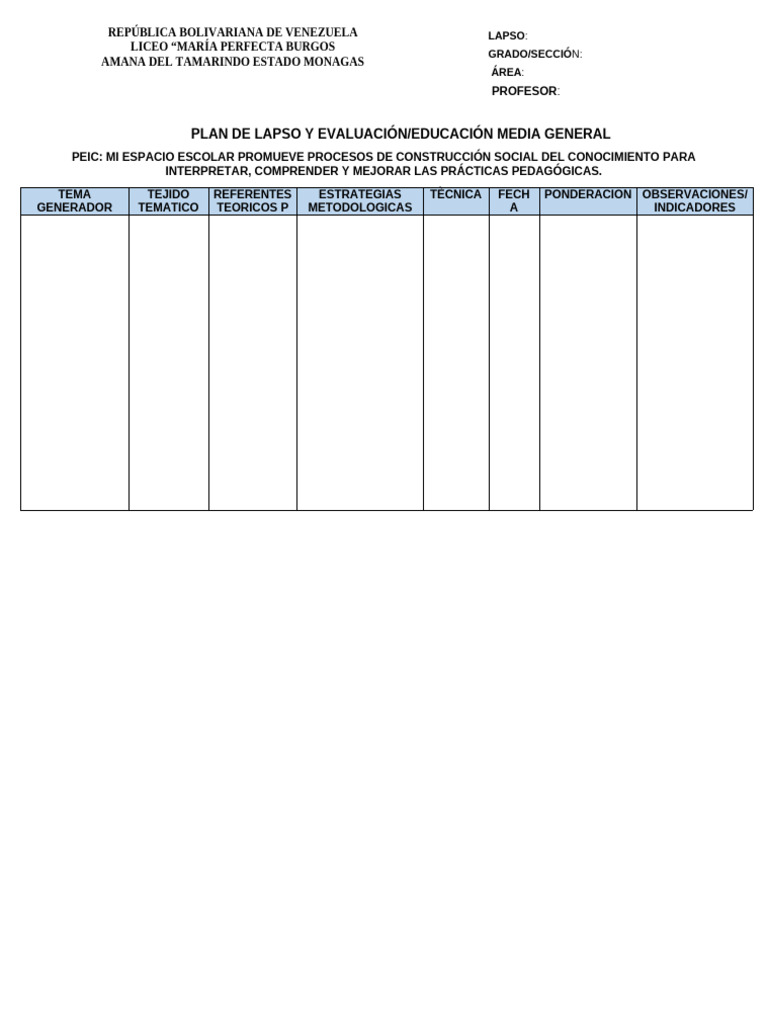 Formato de Plan de Lapso - M G 2024 2025 | PDF