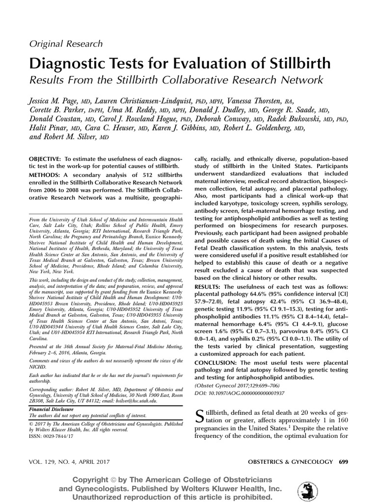 Diagnostic Tests For Stillbirth | PDF | Fetus | Childbirth