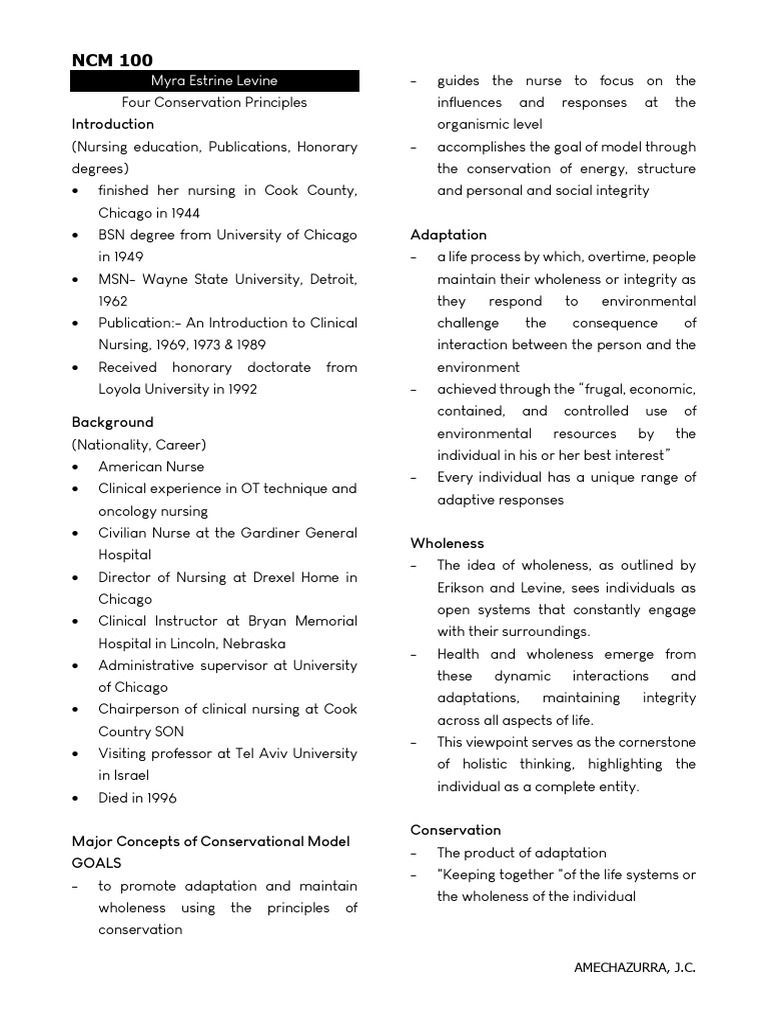 NCM 100 - MYRA LEVINE | PDF | Nursing | Self