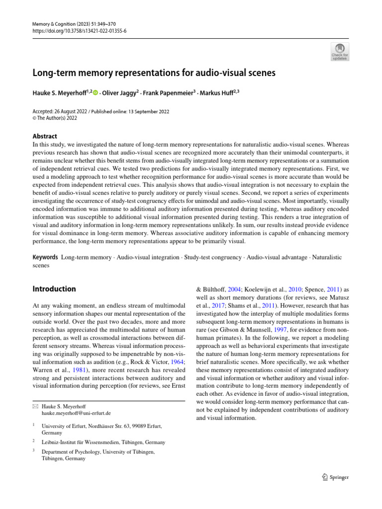 Long-term Memory: Visual Dominance | PDF | Memory | Perception