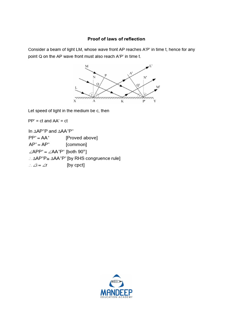 Proof of Laws of Reflection | PDF
