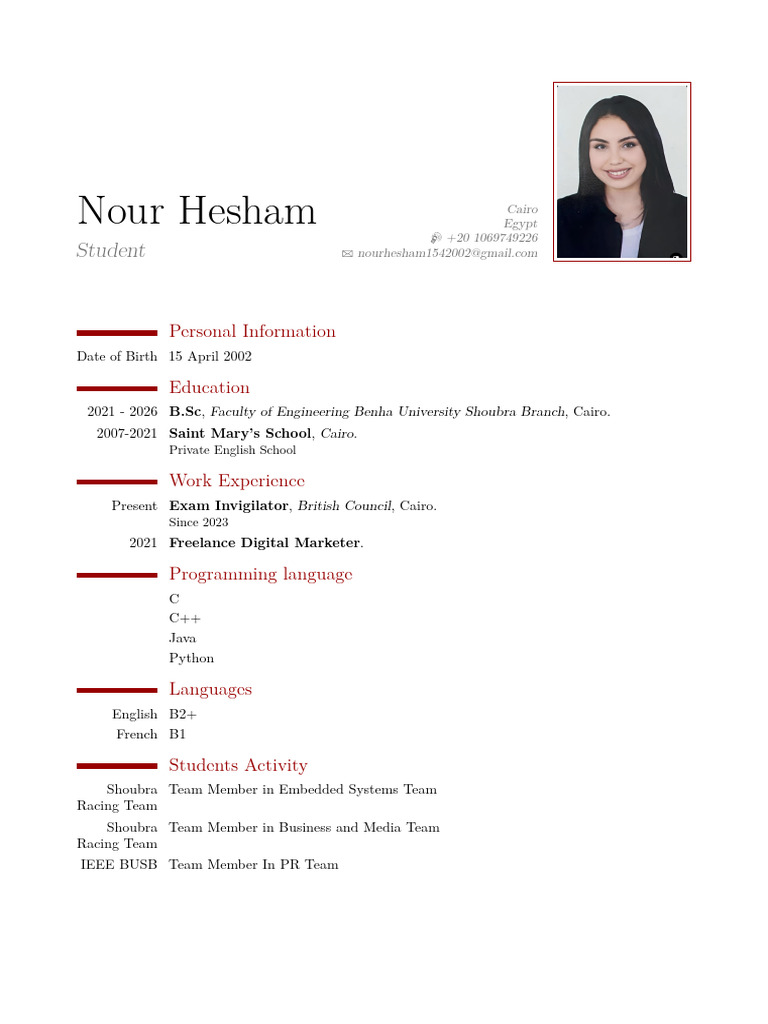 Nour Hesham: Student | PDF